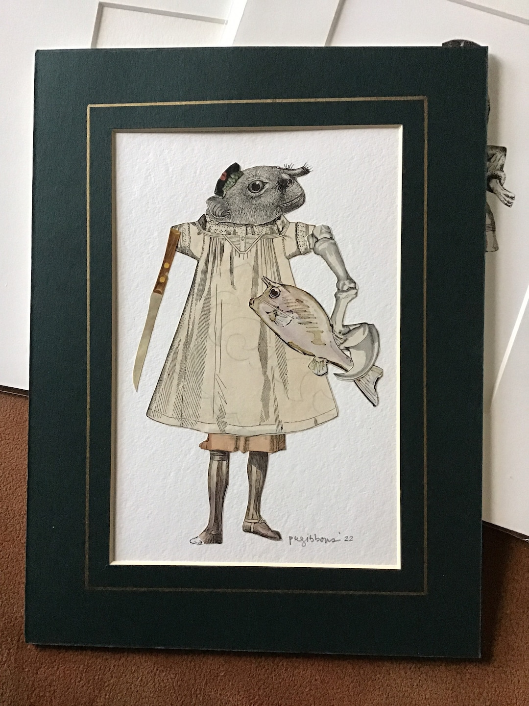 Original OOAK Collage by Patti Gibbons JACQUES the Fish Monger Surreal ...