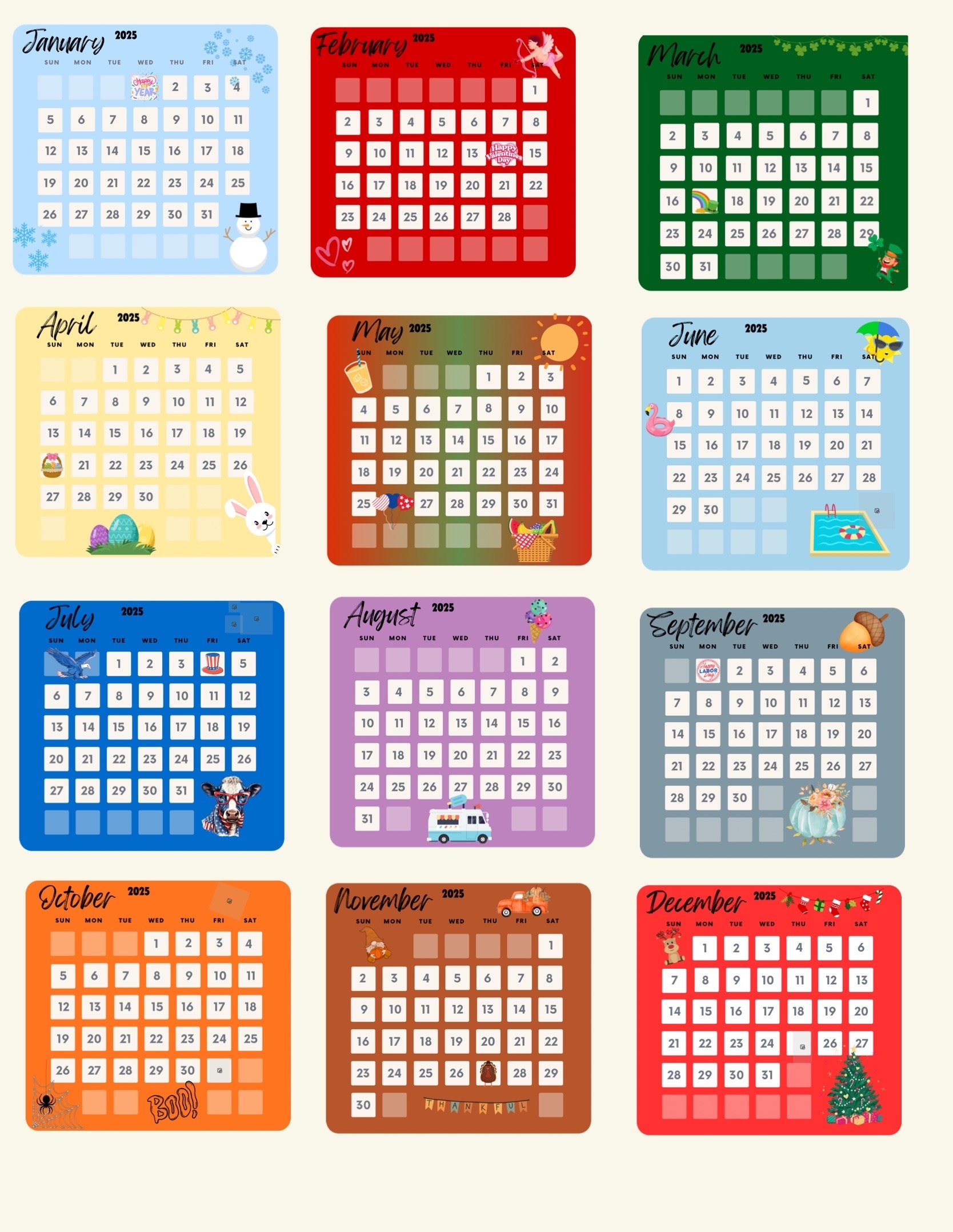 2025 Pre-cropped Mini Decorated Calendars - Etsy