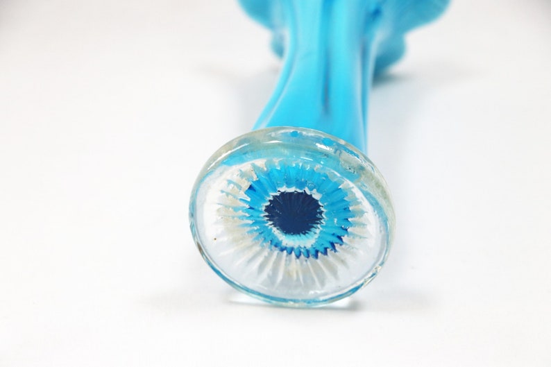 Vintage Blue Glass Bud Vase Hand Blown Art Glass Vase Fluted Etsy