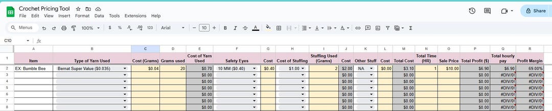 Crochet Pricing Spreadsheet - Etsy