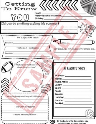 Back to School Get to Know You Download for Teachers, Student Get to ...