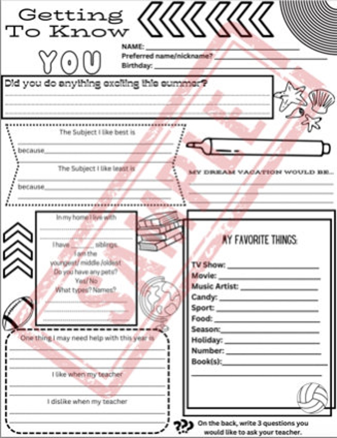 Back to School Get to Know You Download for Teachers, Student Get to ...