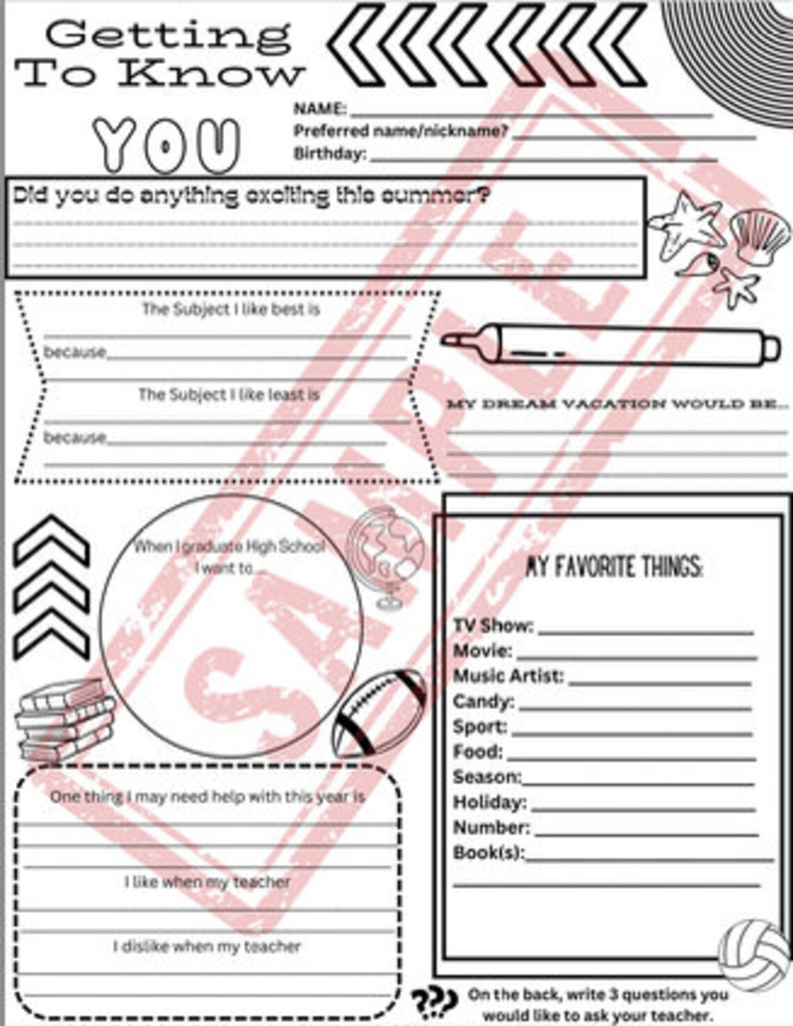 Back to School Get to Know You Download for Teachers, Student Get to ...