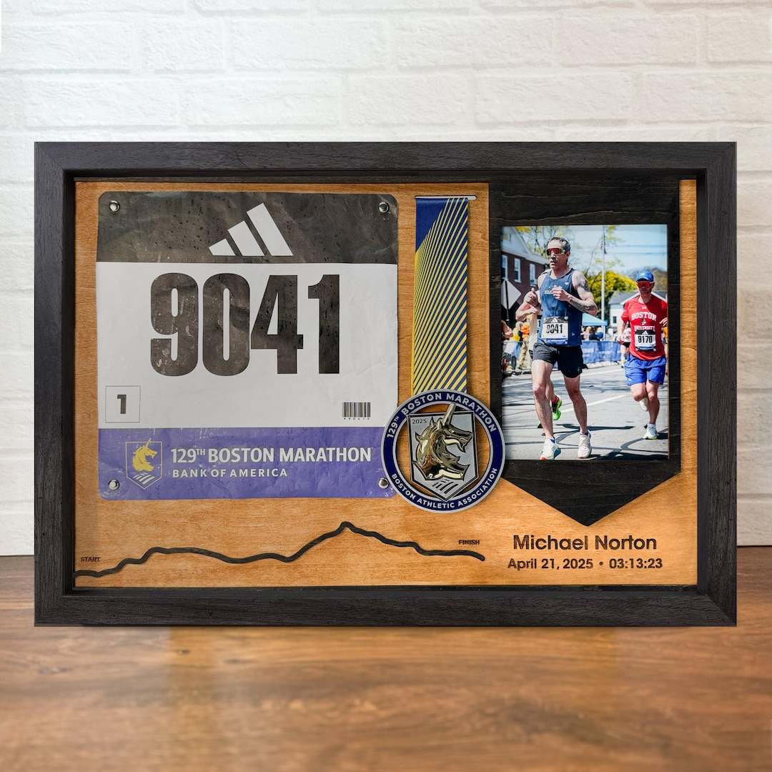Boston Marathon Medal Wooden Layered Display - Race Medal Display 12x18 ...