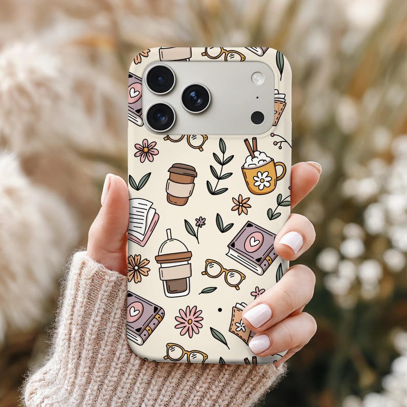 Book Coffee Lover iPhone Case - Cozy Reading Books Floral Aesthetic ...