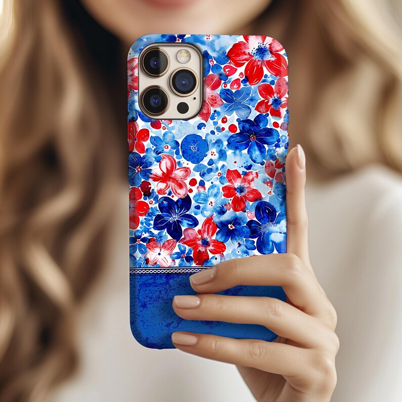 Red & Blue Watercolor Floral Phone Case: Patriotic Garden Design - Etsy