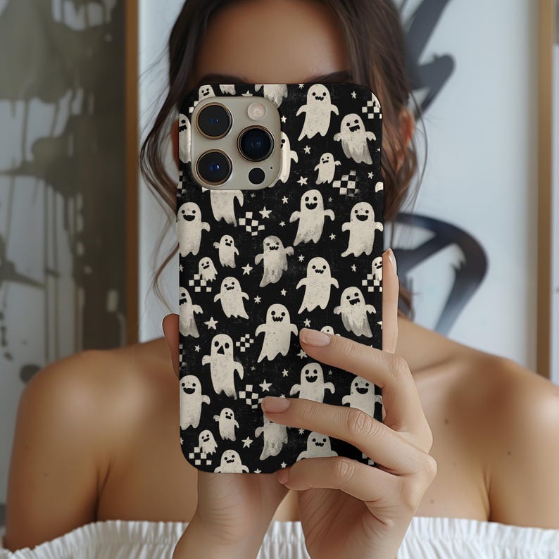 Spooky Halloween Ghost iPhone Case, Aesthetic Black and White Gothic ...