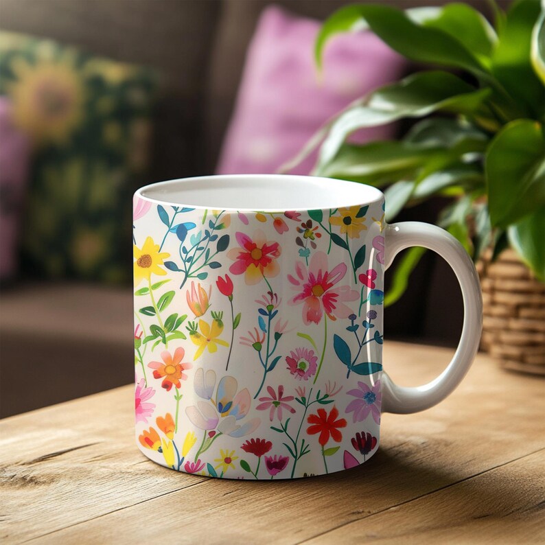 Watercolor Wildflower Mug: Colorful Floral Coffee Cup, Nature Lover ...
