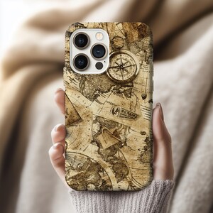 Vintage World Map Phone Case With Compass Design for iPhone 12 13 14 15 ...