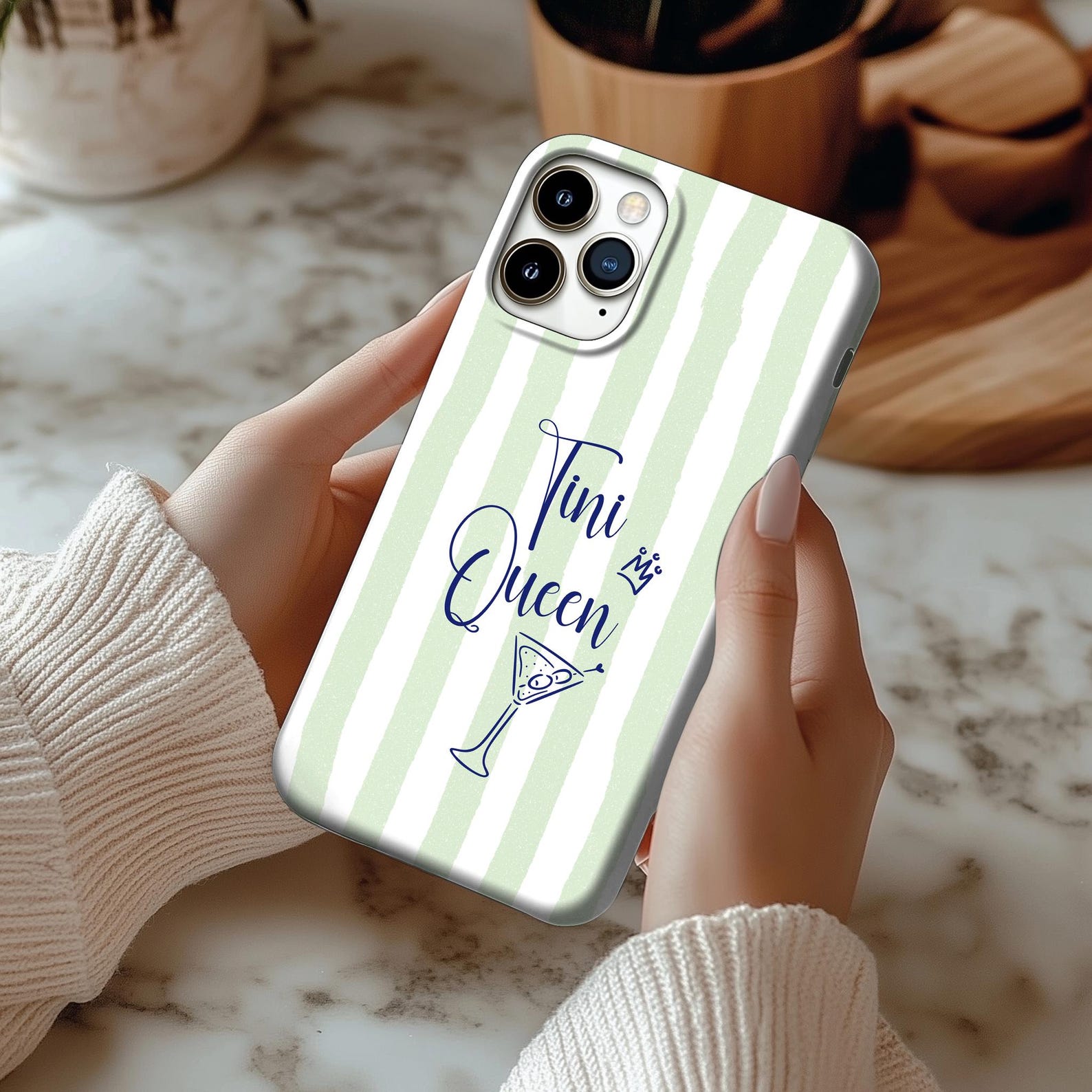 Tini Queen Striped Girly iPhone Case 15 16 Cute Aesthetic Doodle iPhone ...