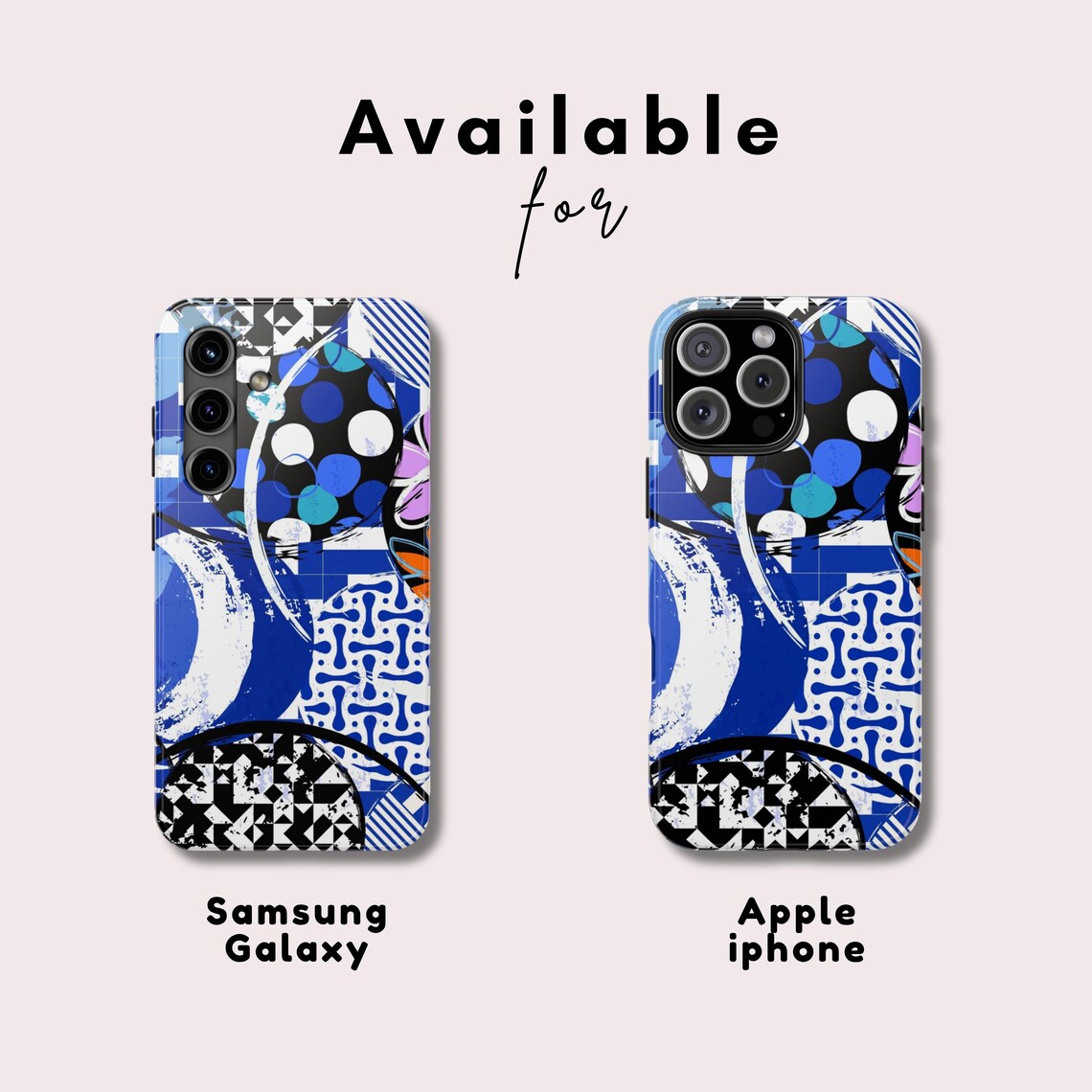 Blue Geometric Phone Case Modern Abstract Shapes iPhone Case 16 15 ...