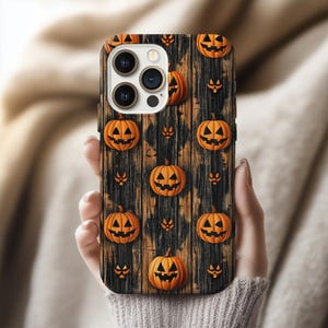 Spooky Halloween Pumpkin iPhone Case - Rustic Wood Background Gothic ...