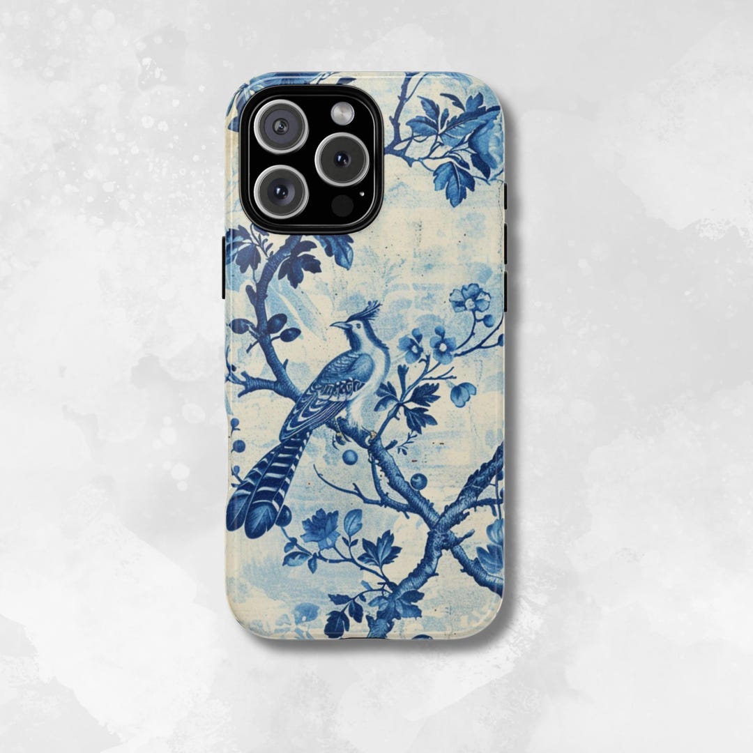 Chinoiserie Bird Phone Case for iPhone 16 15 14 Blue French Toile ...