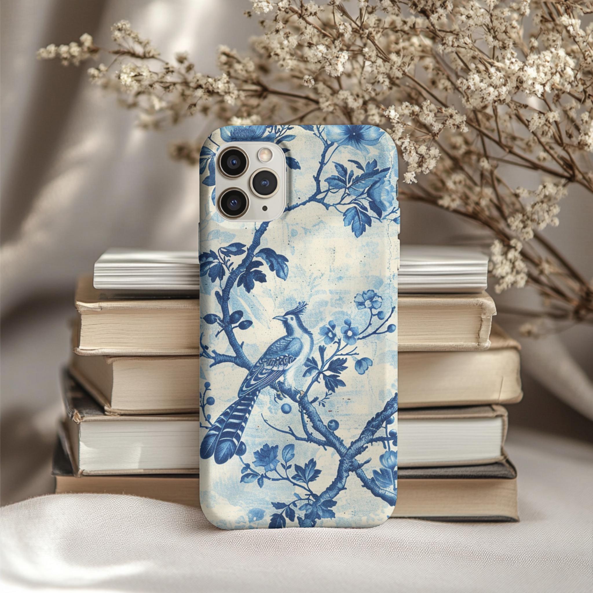 Chinoiserie Bird Phone Case for iPhone 16 15 14 Blue French Toile ...
