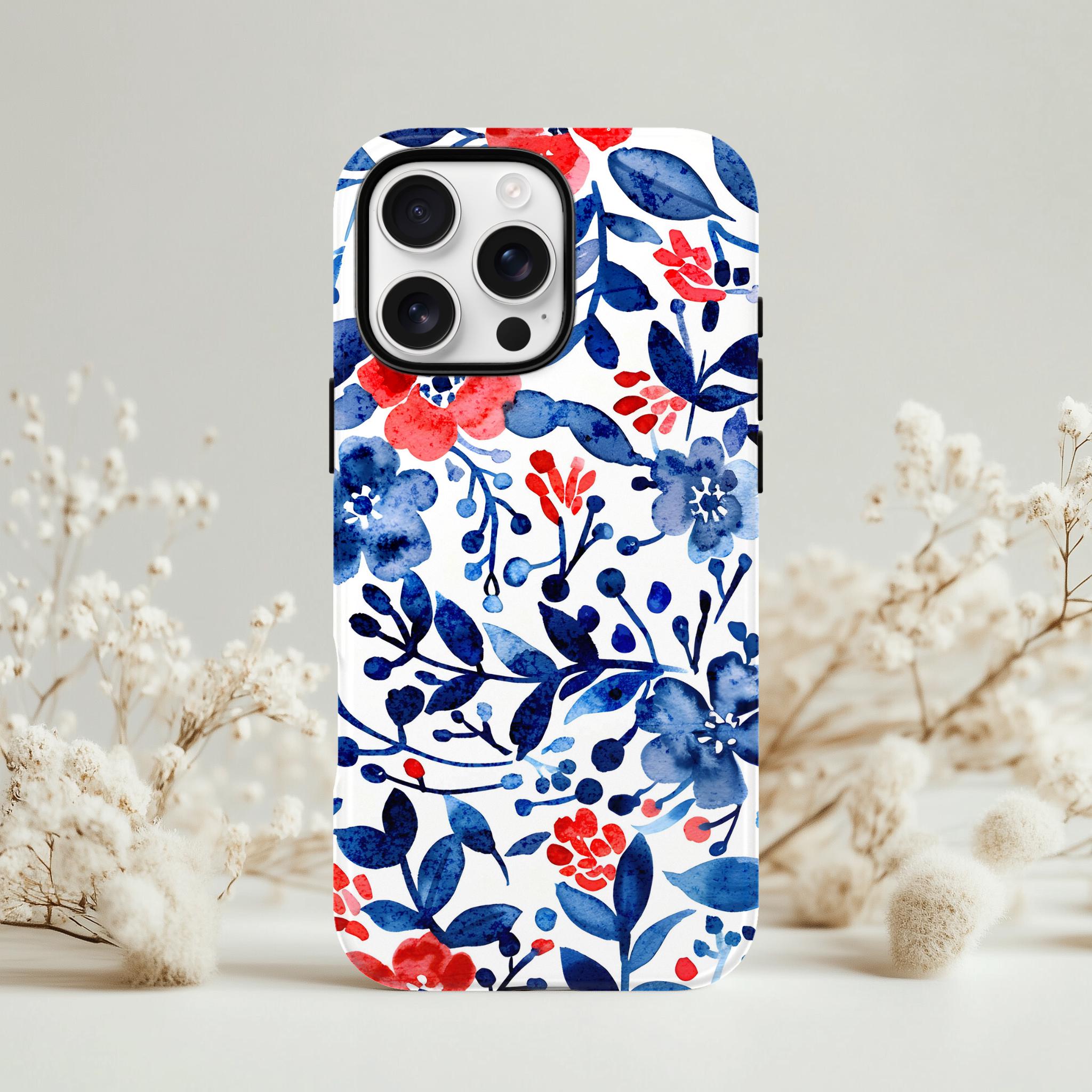 Red & Blue Watercolor Floral Phone Case: Iphone, Samsung, Pixel - Etsy