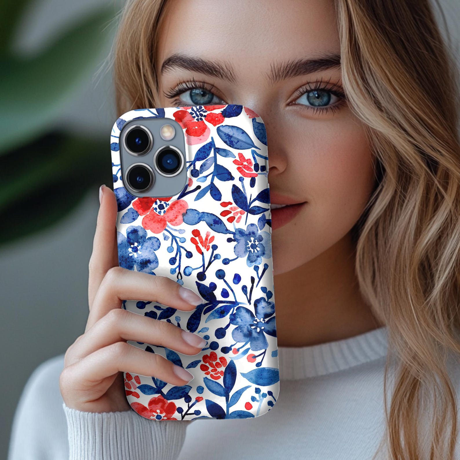 Red & Blue Watercolor Floral Phone Case: Iphone, Samsung, Pixel - Etsy