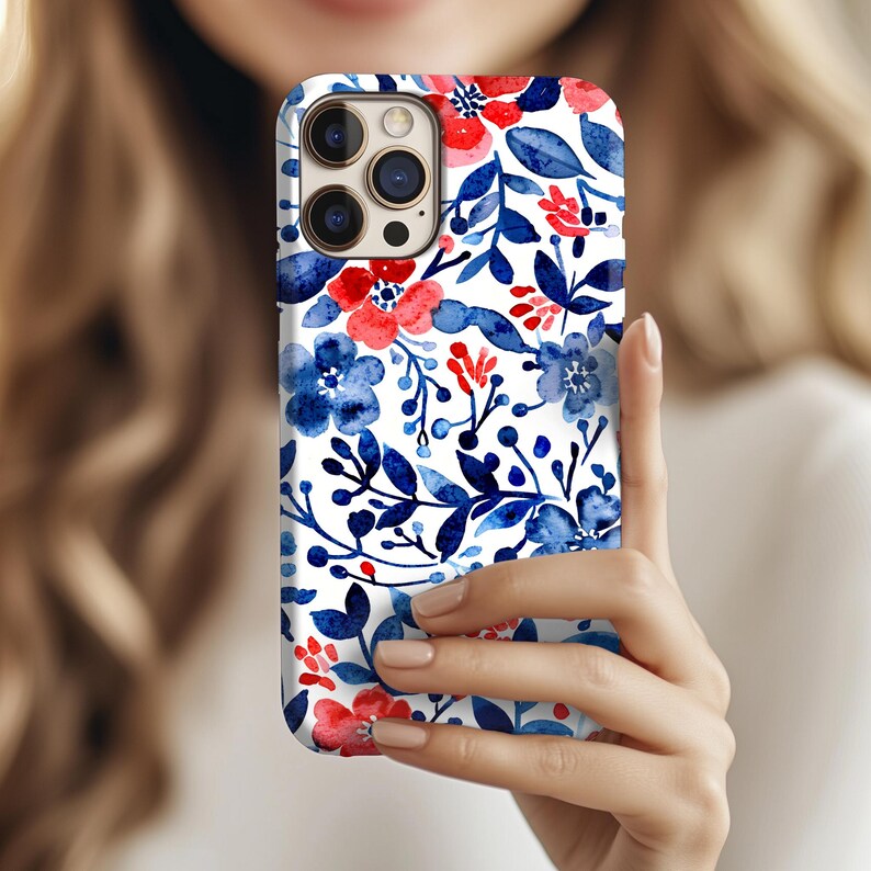 Red & Blue Watercolor Floral Phone Case: Iphone, Samsung, Pixel - Etsy