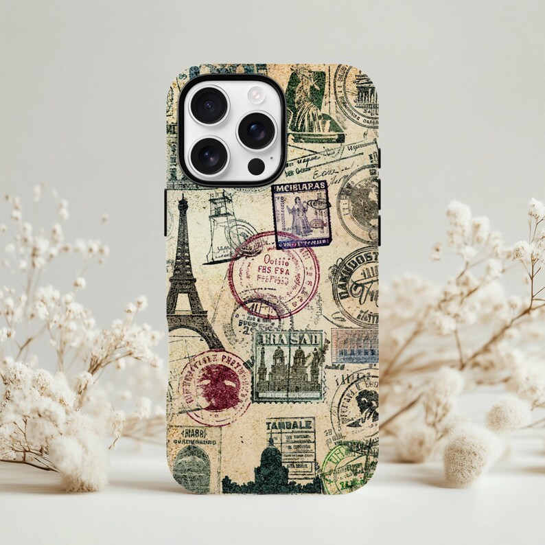 Vintage Collage Passport Stamp Phone Case Eiffel Tower Travel Art Case ...