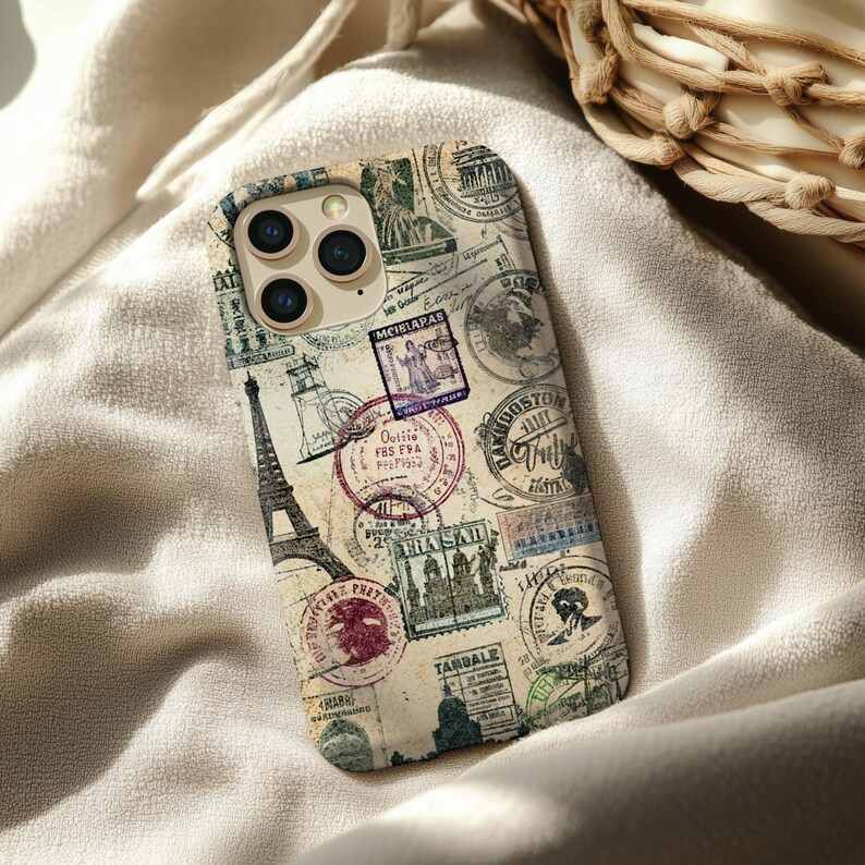 Vintage Collage Passport Stamp Phone Case Eiffel Tower Travel Art Case ...