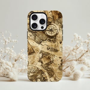 Vintage World Map Phone Case With Compass Design for iPhone 12 13 14 15 ...