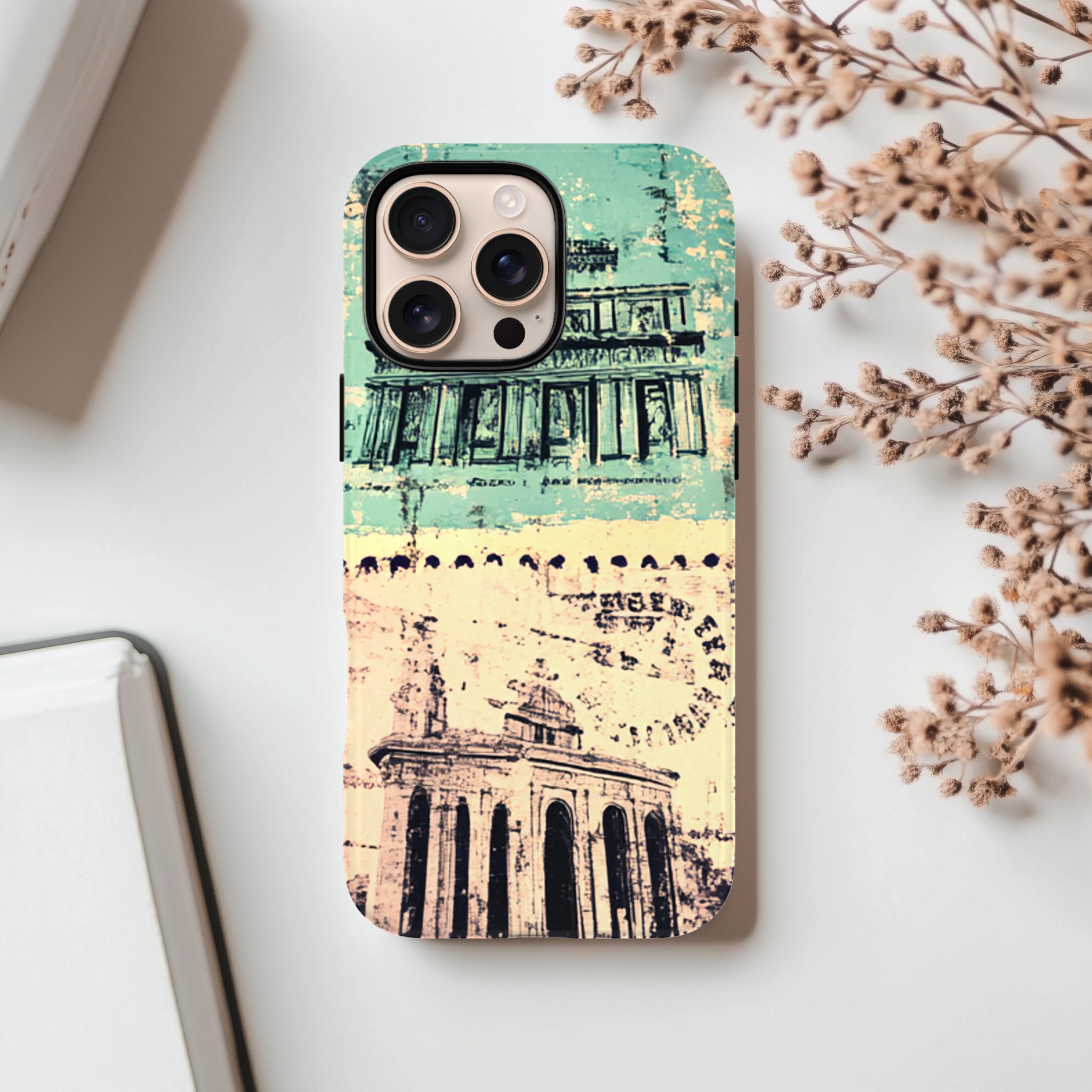 Vintage Grunge Landmark iPhone Case Retro Travel Landmark Collage Cover ...