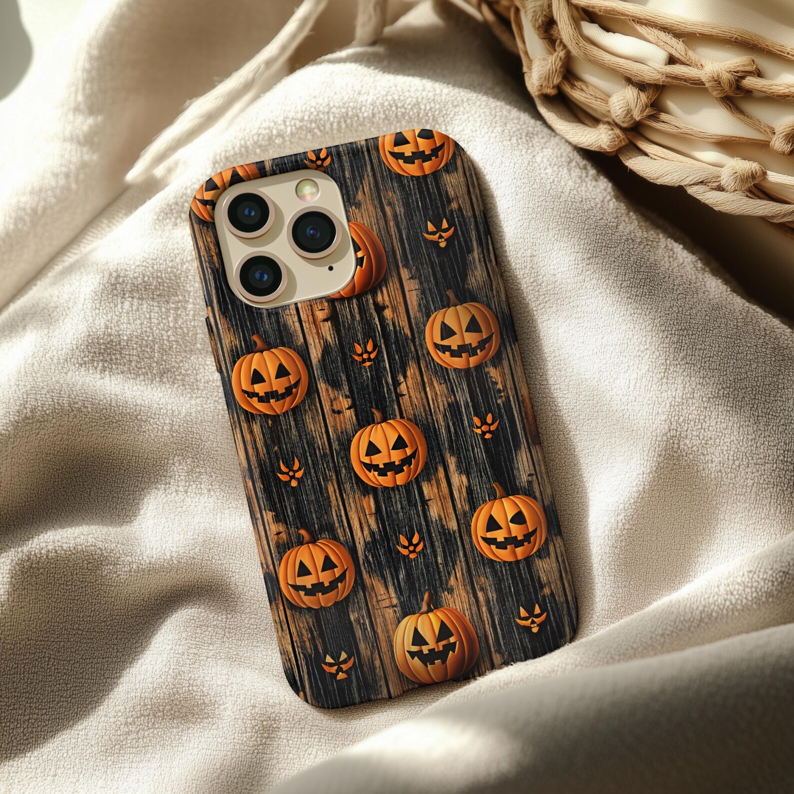 Spooky Halloween Pumpkin iPhone Case - Rustic Wood Background Gothic ...