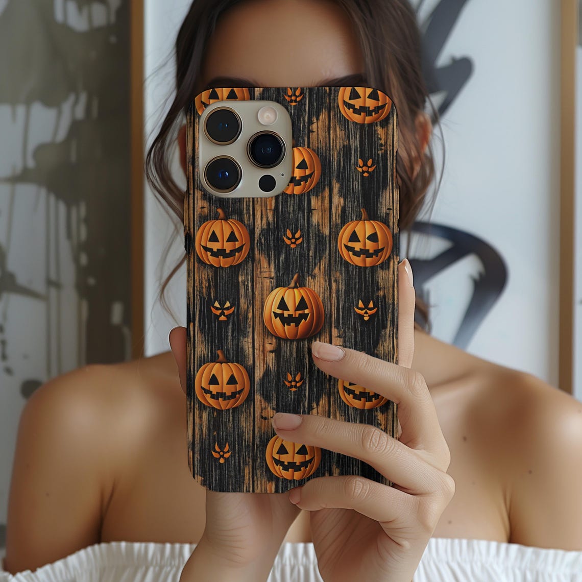Spooky Halloween Pumpkin iPhone Case - Rustic Wood Background Gothic ...