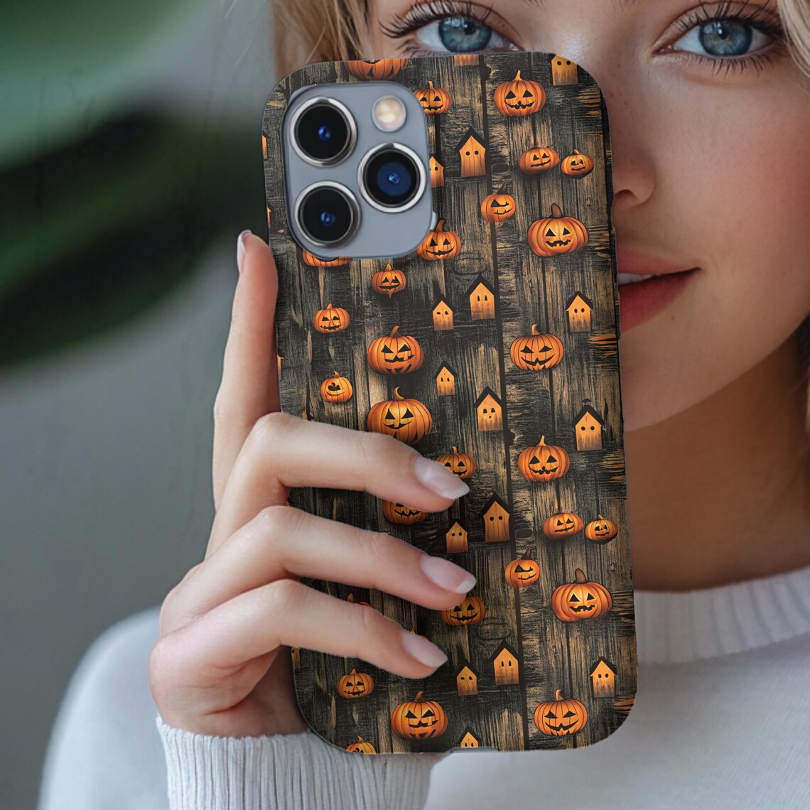 Spooky Halloween Pumpkin iPhone Case - Rustic Wood Background Gothic ...