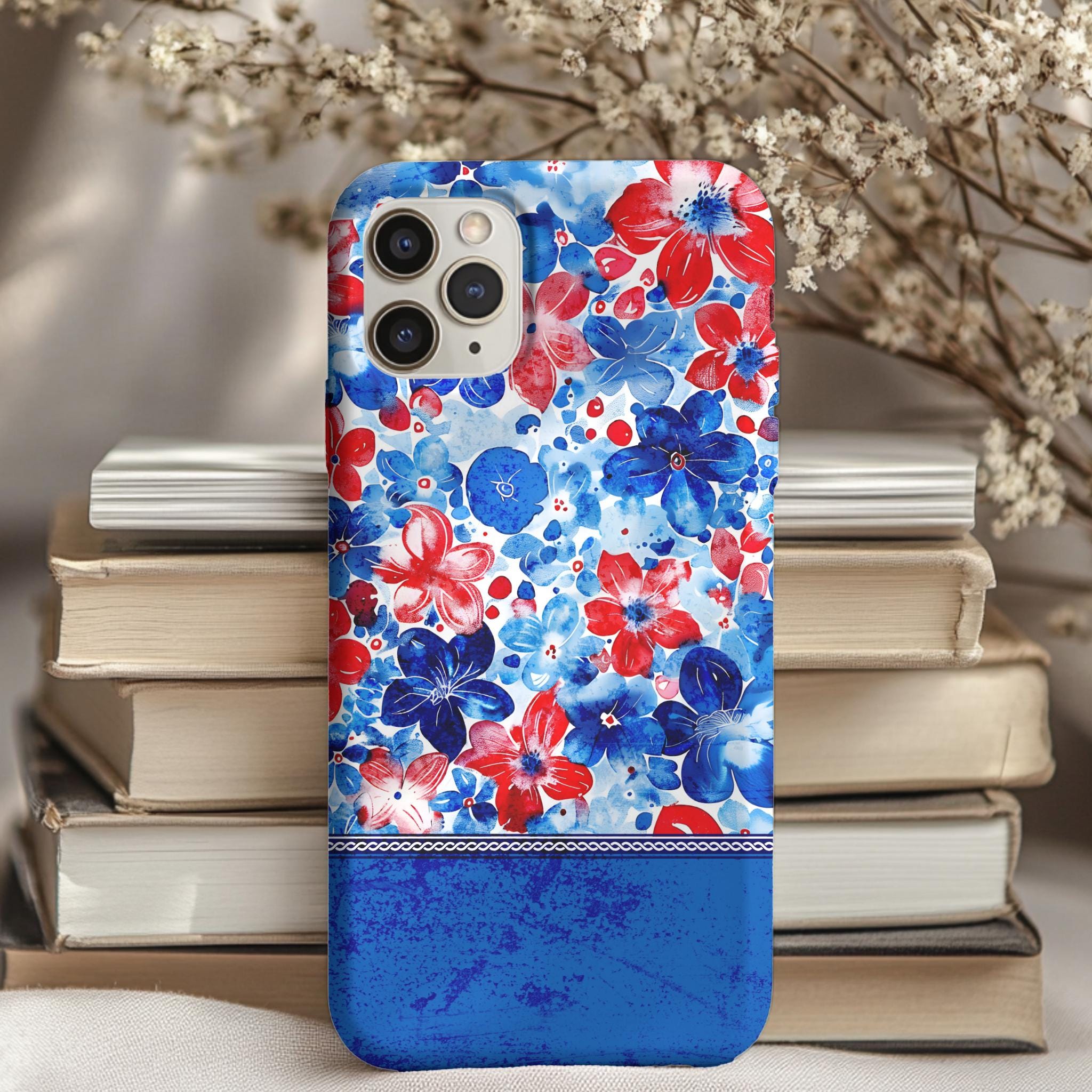 Red & Blue Watercolor Floral Phone Case: Patriotic Garden Design - Etsy