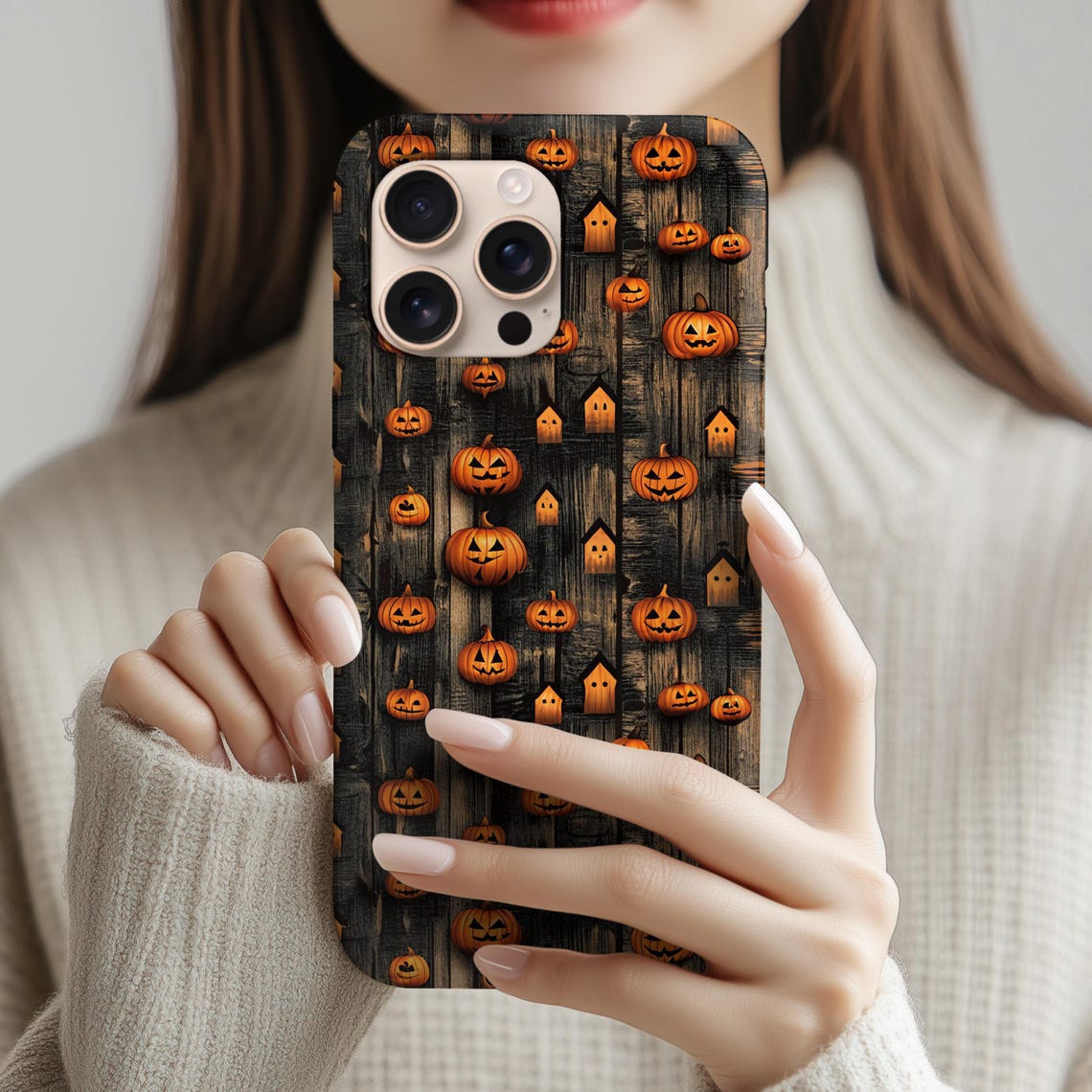 Spooky Halloween Pumpkin iPhone Case - Rustic Wood Background Gothic ...