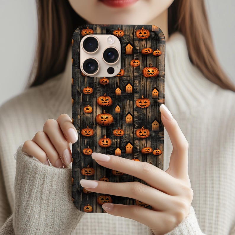 Spooky Halloween Pumpkin iPhone Case - Rustic Wood Background Gothic ...