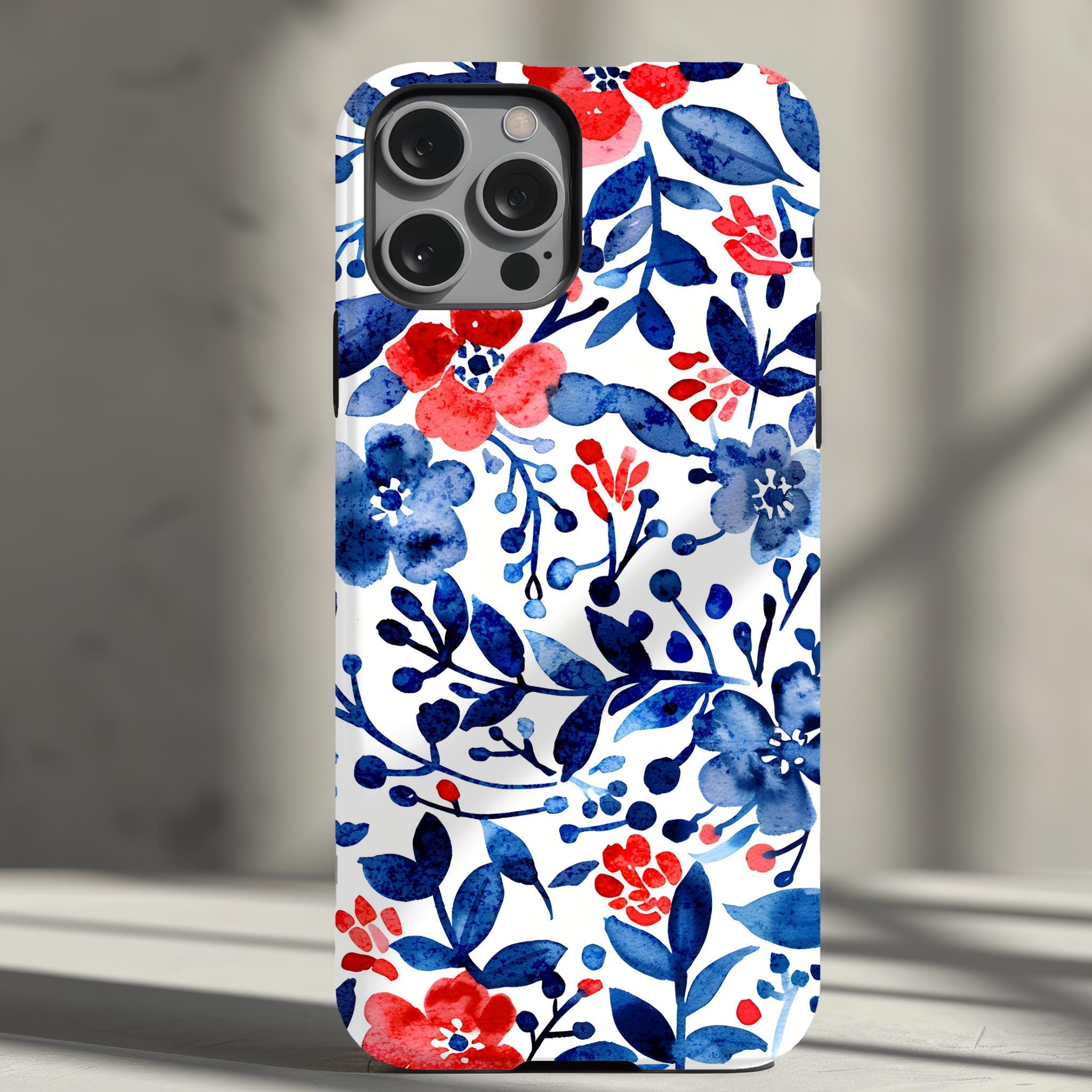 Red & Blue Watercolor Floral Phone Case: Iphone, Samsung, Pixel - Etsy