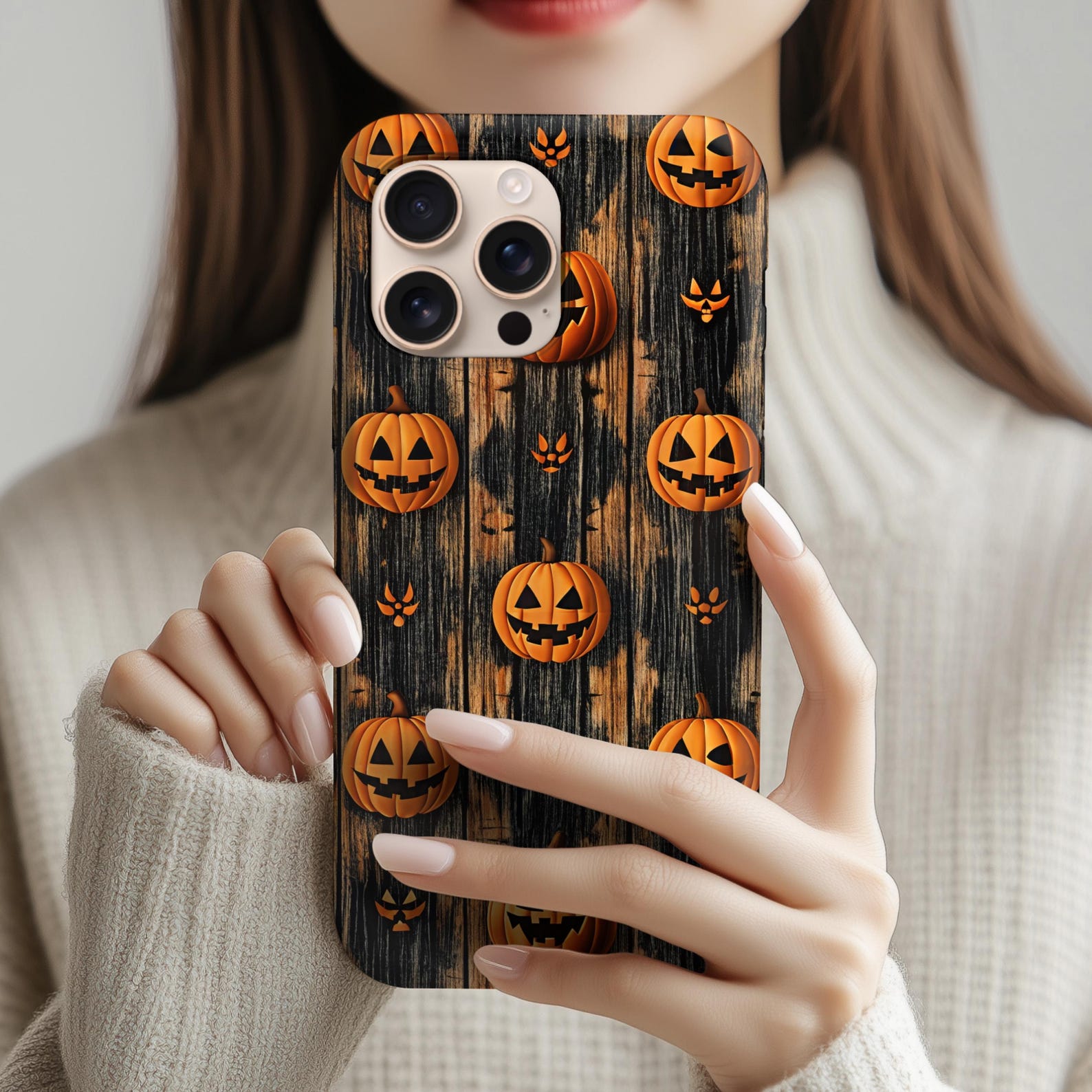 Spooky Halloween Pumpkin iPhone Case - Rustic Wood Background Gothic ...