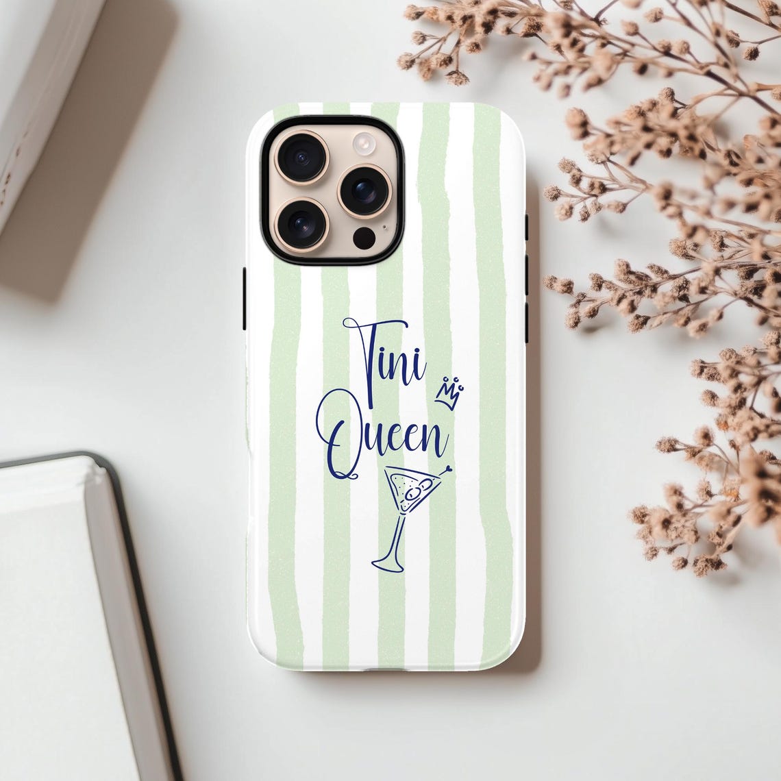 Tini Queen Striped Girly iPhone Case 15 16 Cute Aesthetic Doodle iPhone ...