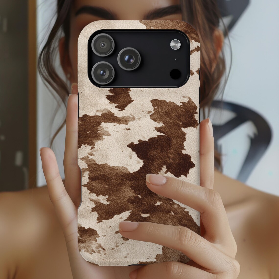 Faux Cowhide iPhone Case - Brown White Cowhide Print Western Style ...