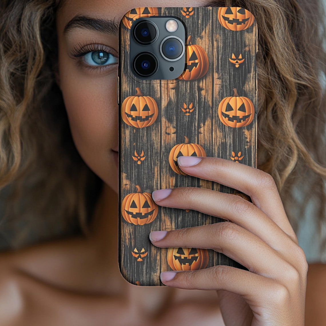Spooky Halloween Pumpkin iPhone Case - Rustic Wood Background Gothic ...