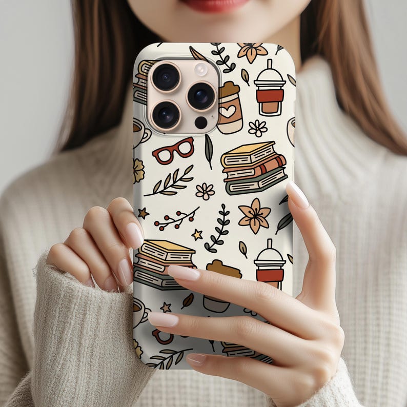 Coffee and Books Lover iPhone Case - Cute Trendy Floral Bookish Aesthetic Protective Phone Cover ...