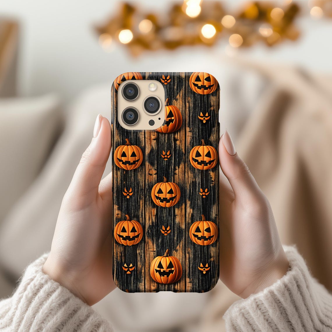 Spooky Halloween Pumpkin iPhone Case - Rustic Wood Background Gothic ...