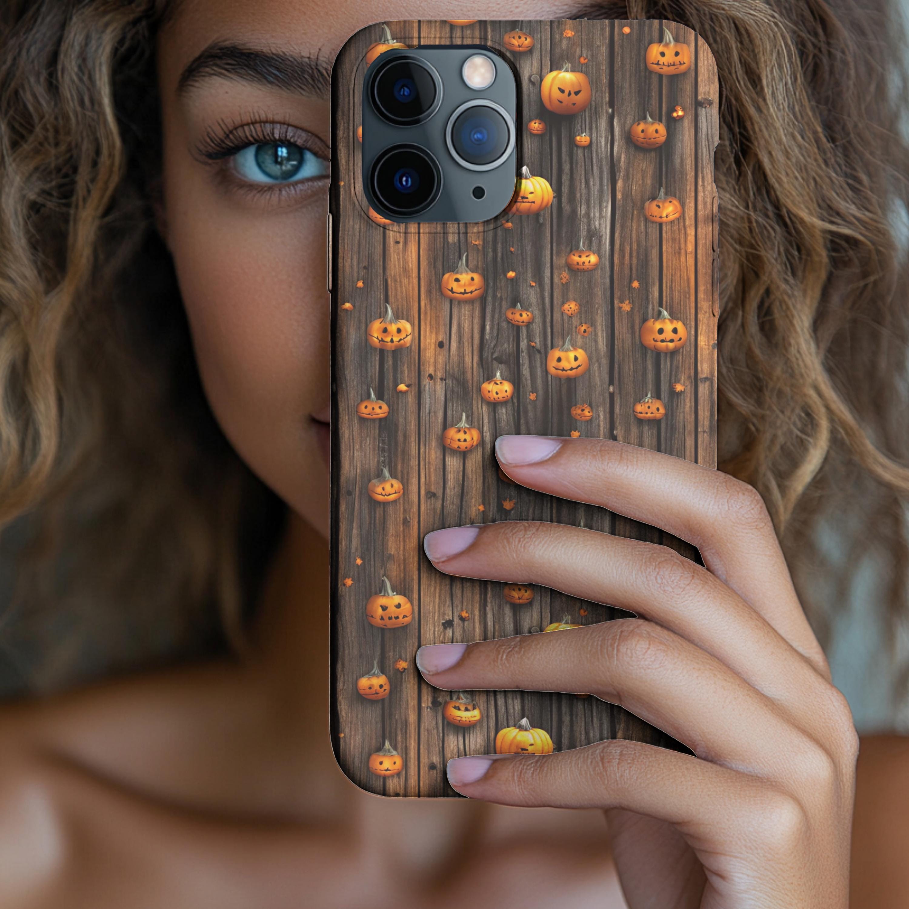 Spooky Halloween Pumpkin iPhone Case - Rustic Wood Background Gothic ...