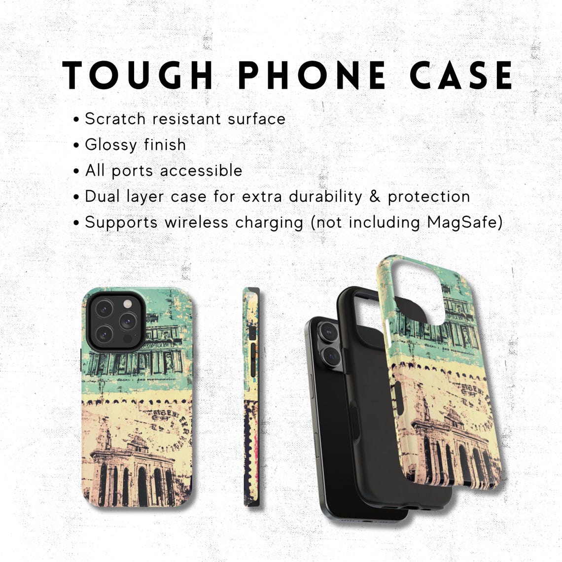 Vintage Grunge Landmark iPhone Case Retro Travel Landmark Collage Cover ...