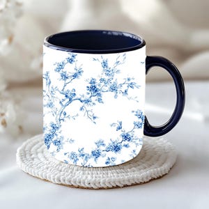 Blue and White Floral Coffee Mug: Vintage Chinoiserie Decor - Etsy
