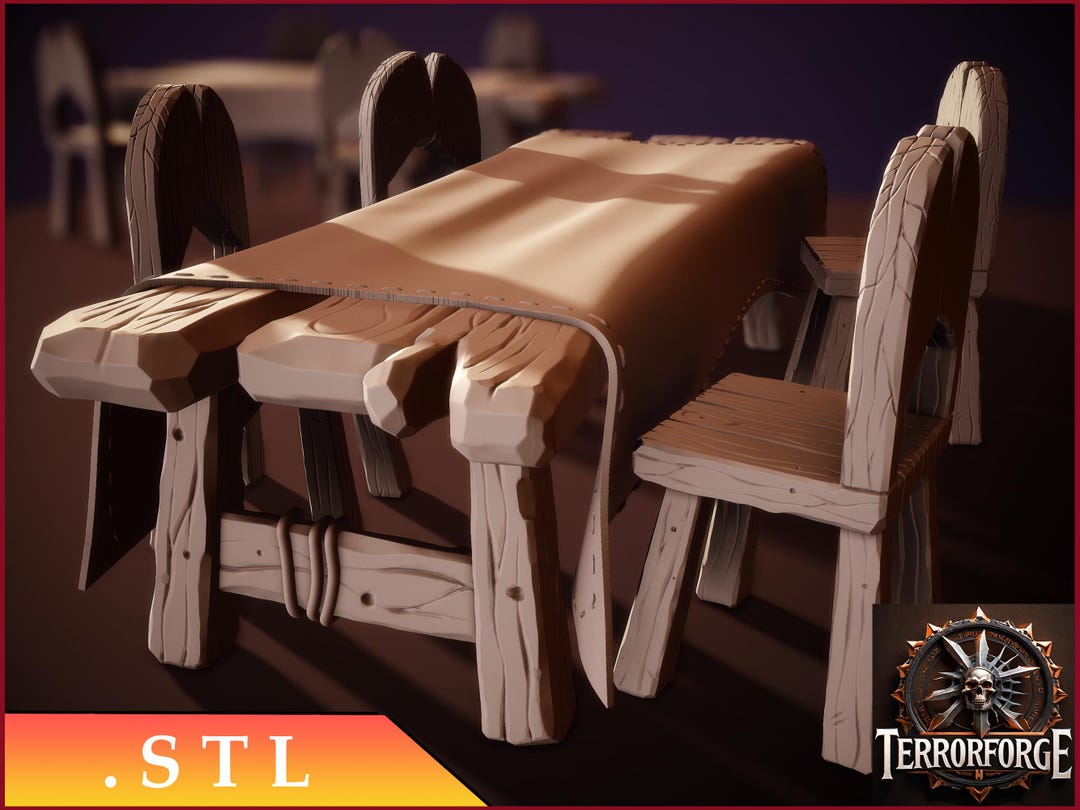 Fantasy Table and Chairs STL File | Dnd D&D RPG Tavern Prop Scenery ...