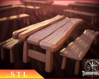 Fantasy Table and Bench STL File | Dnd D&D RPG Tavern Prop Scenery ...