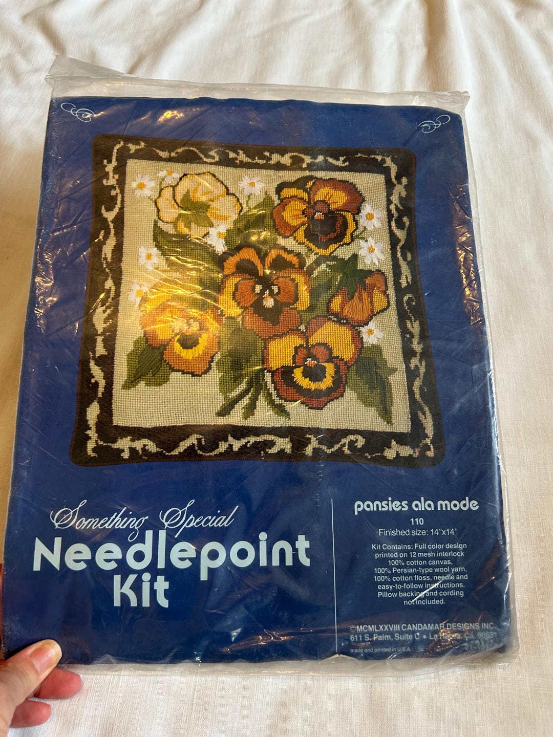 Vintage Needlepoint Kit Pansies Ala Mode DIY Craft Pillow Decor Floral ...