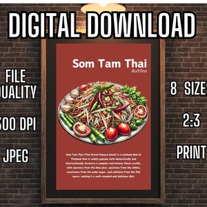 Thai Food Som Tam Thai Poster ,wall Art Decor,authentic Thai Cuisine ...