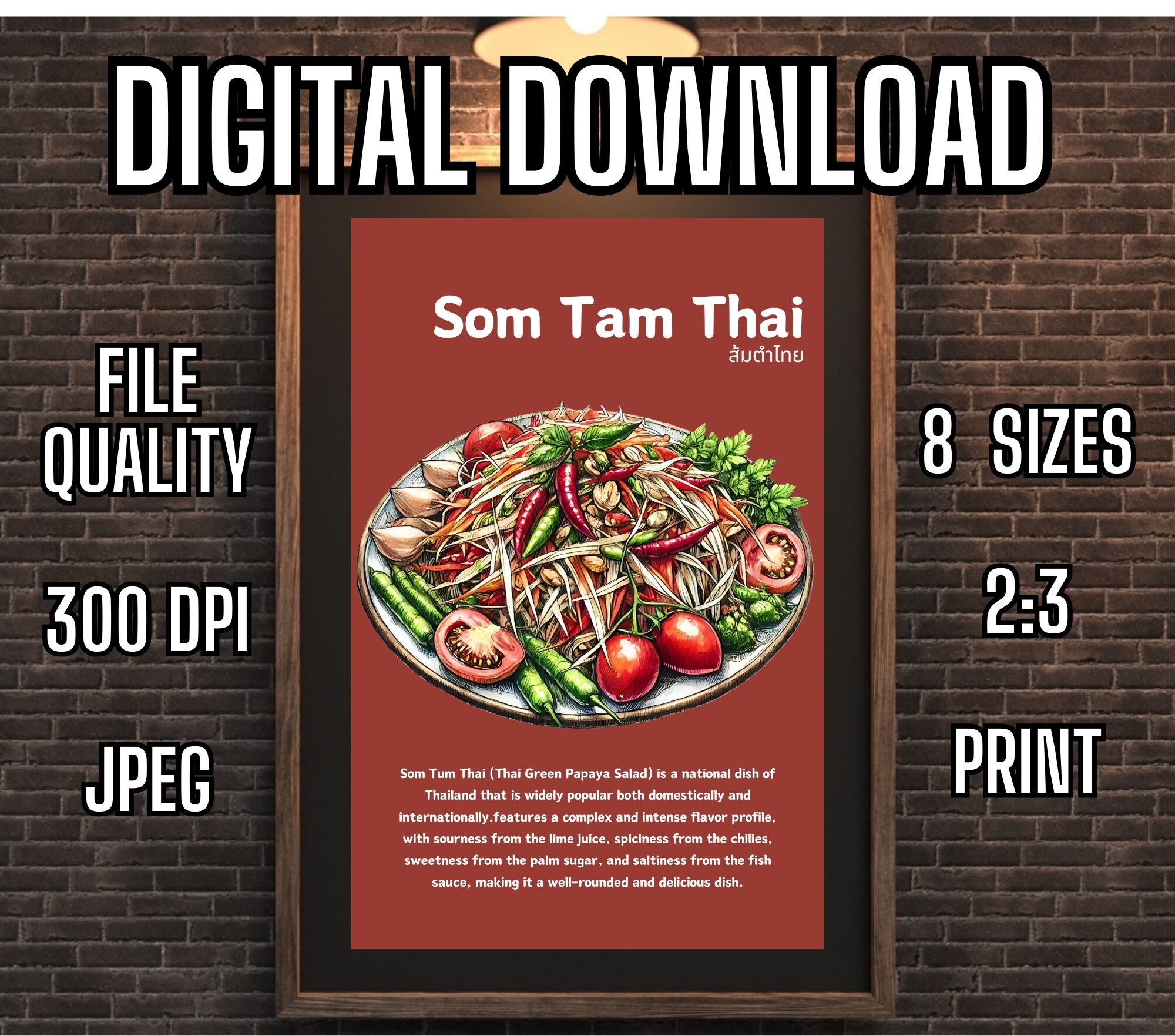 Thai Food Som Tam Thai Poster ,wall Art Decor,authentic Thai Cuisine Prints,kitchen and Dining ...