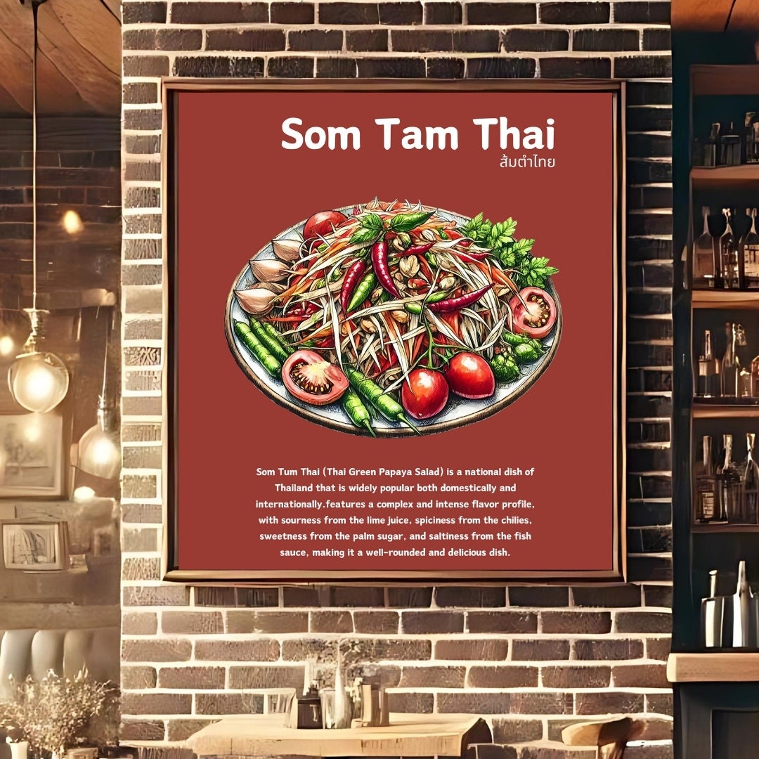Thai Food Som Tam Thai Poster ,wall Art Decor,authentic Thai Cuisine ...