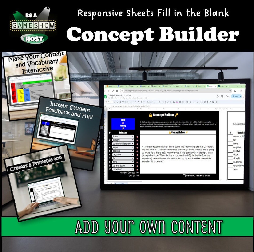 Interactive Google Sheets: Fill in the Blank - Concept Builder - Etsy