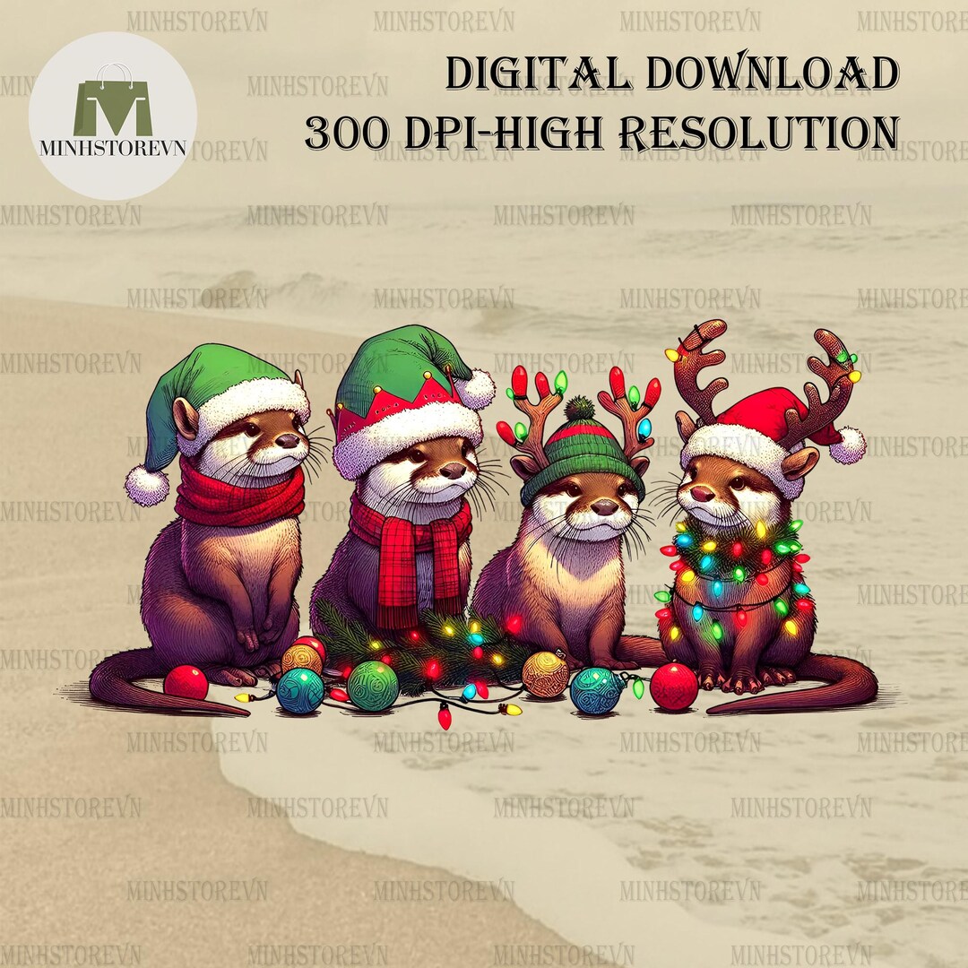 Sea Animal Christmas Png, Otters Christmas Lights Png, Otters Merry ...