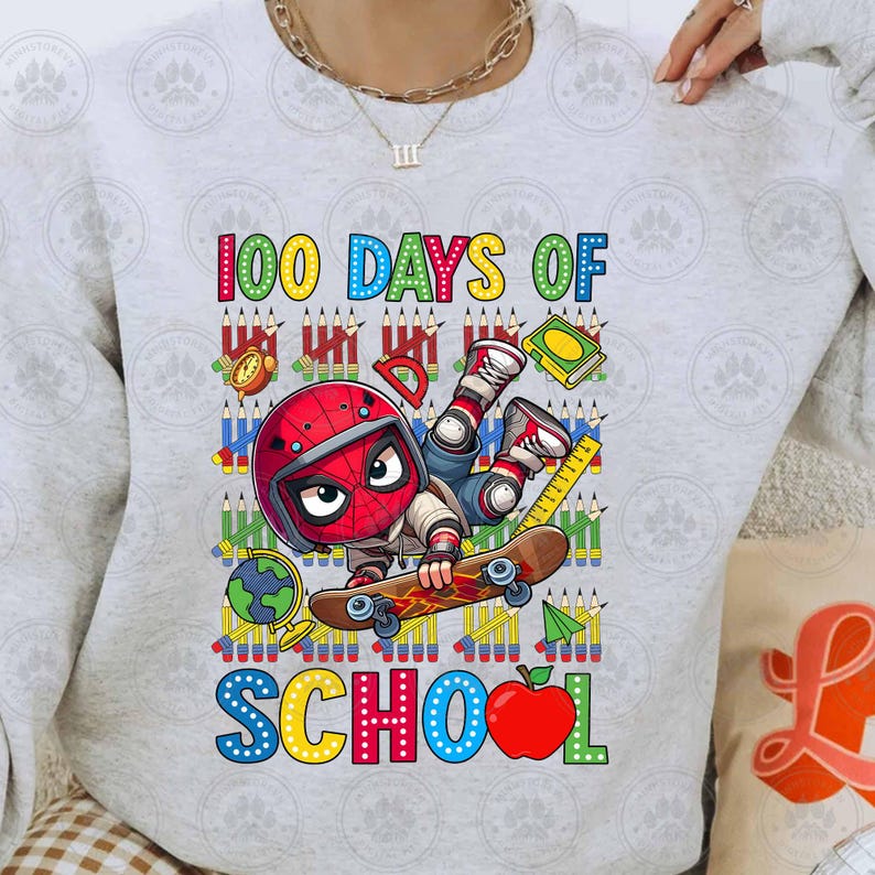 Superhero 100 Days of School PNG Bundle, Cute Cartoon 100th Day 2025 ...